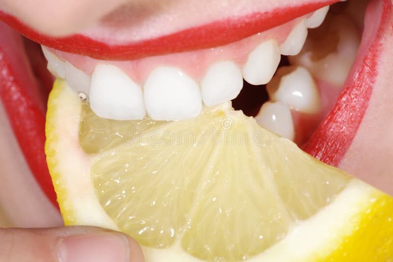 Close-up Woman with White Teeth and Lemon Stock Image - Image of ...