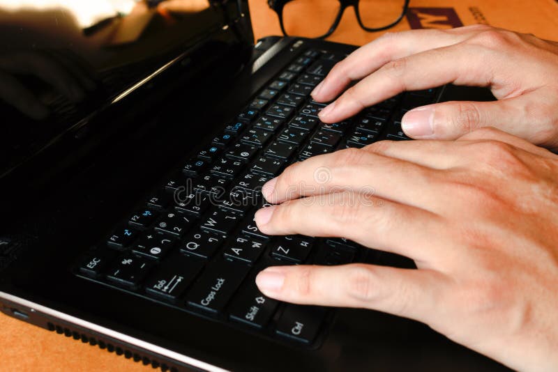 Close Up Woman Working at Home Office,fingers Using Touch Texting on a ...