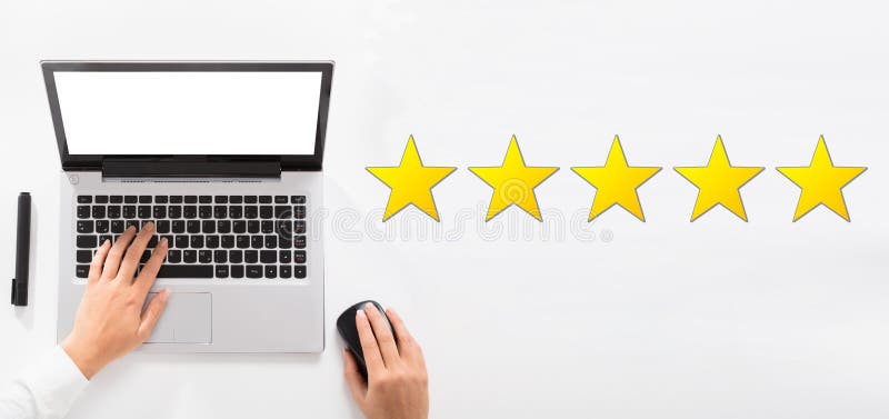 Five Star Rating with Person Using a Laptop Stock Photo - Image of ...