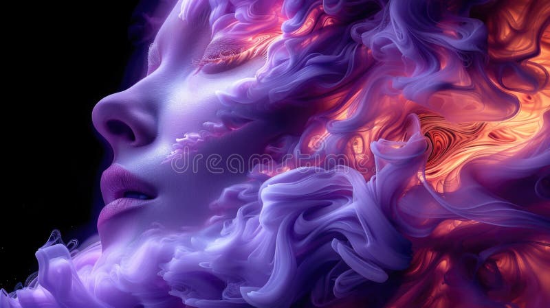 Close-up of a Womans Face with Smoke Billowing Out, Creating a Striking ...