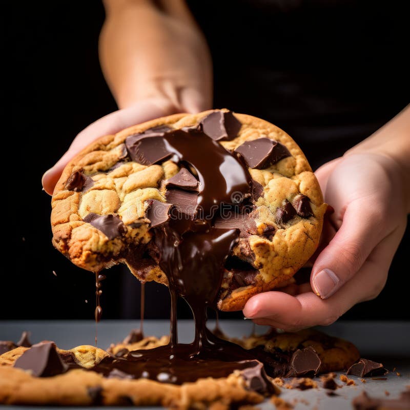 Close Up of a Womans Hands Breaking a Chocolate Chip Cookie N Stock ...