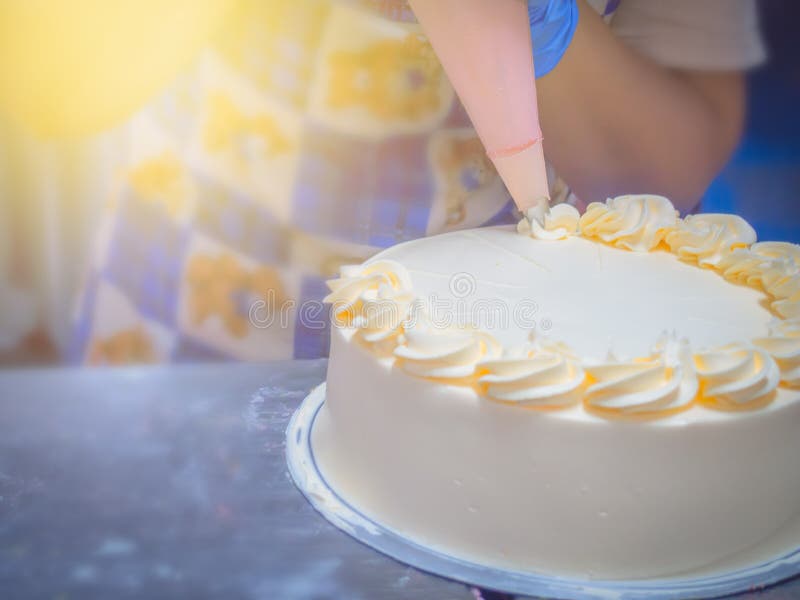 Close Up Women Decorate Cake Stock Image - Image of batter, fresh: 79515559
