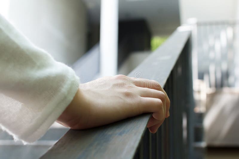 Close Up of Women Hand Holding Handrail Stock Photo - Image of bars ...