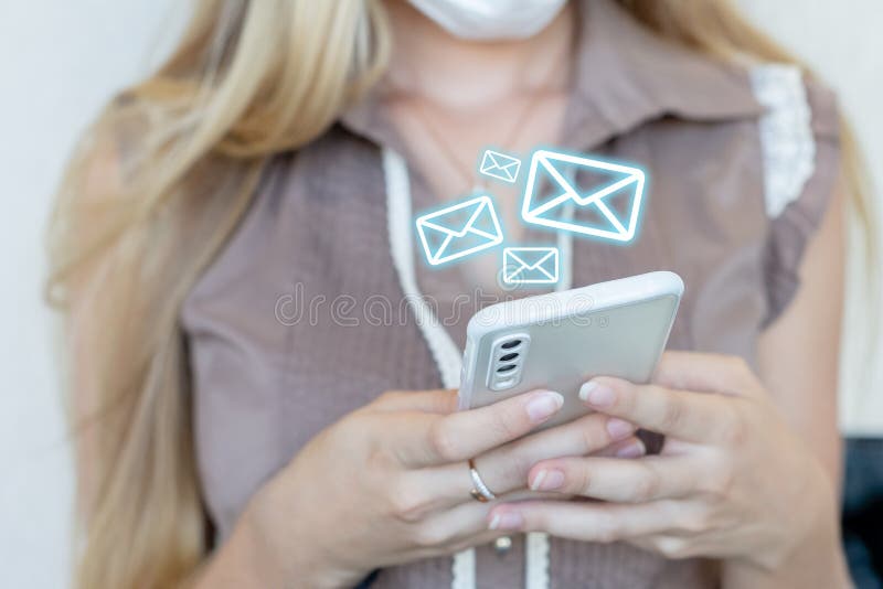 Close Up Women Hands Using Cellphone Smartphone with Mail Icons Send ...
