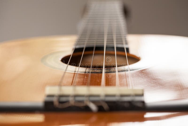 Close Up of Wood Acoustic Guitar with Strings Stock Photo - Image of ...