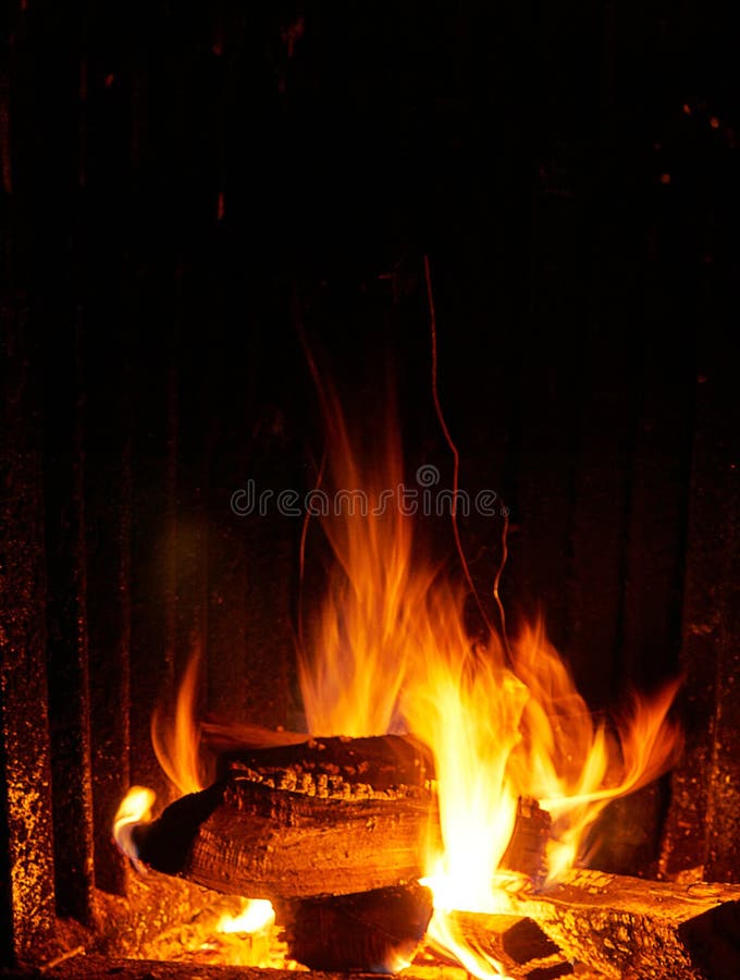 Close-up of Wood Burning in the Fireplace. Beautiful Flame Fire Stock ...