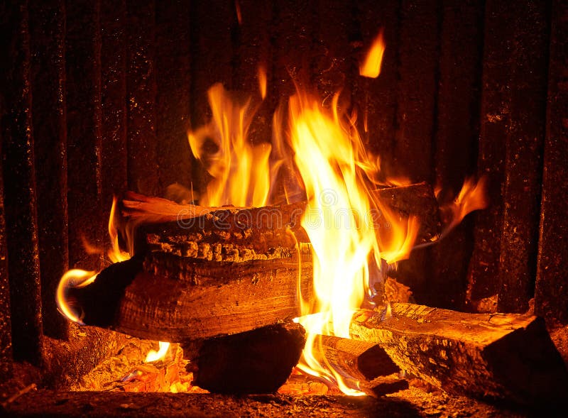Close-up of Wood Burning in the Fireplace. Beautiful Flame Fire Stock ...