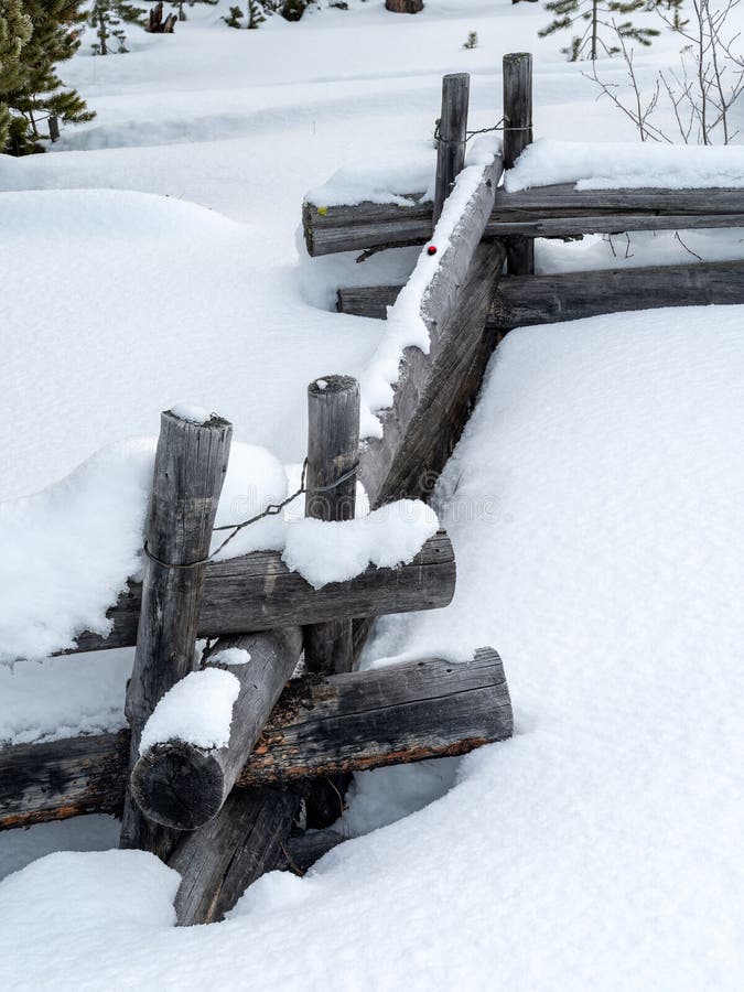 Rustic Pole Fence in Winter Snow Stock Photo - Image of cold, stanley ...