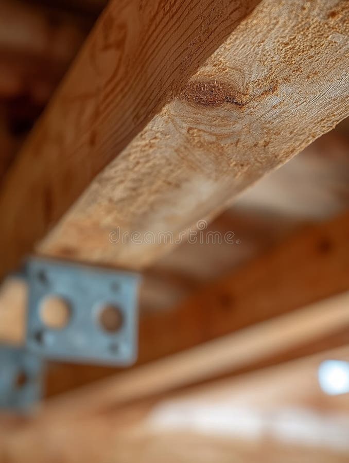 Close-up of Wooden Beam and Metal Bracket in Construction. Stock Image ...