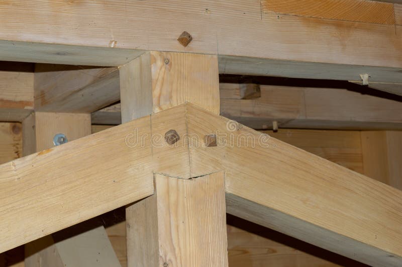 Close-up of Wooden Beam Structure in Construction Framework Stock Image ...