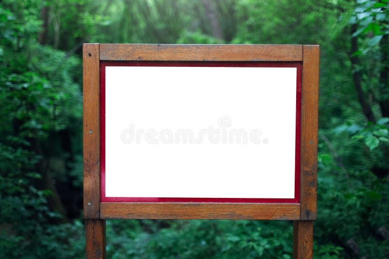 Close-up of Wooden Billboard with Empty Blank in Forest. Mockup Concept ...