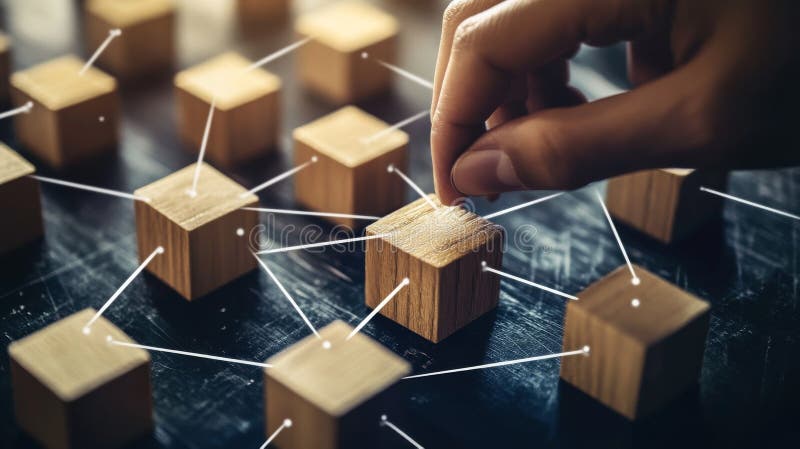 Close-Up of Wooden Blocks Forming a Connected Network Stock Image ...
