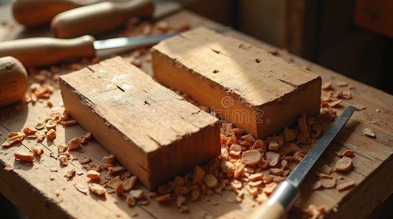 Close-Up of Wooden Blocks on a Workbench in a Carpentry Workshop Stock ...