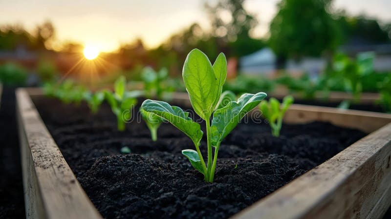 A Close Up of a Wooden Box with a Plant in it Stock Image - Image of ...