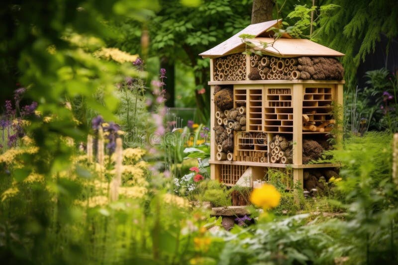 Close-up of a Wooden Bug Hotel Structure in a Lush Garden Stock ...