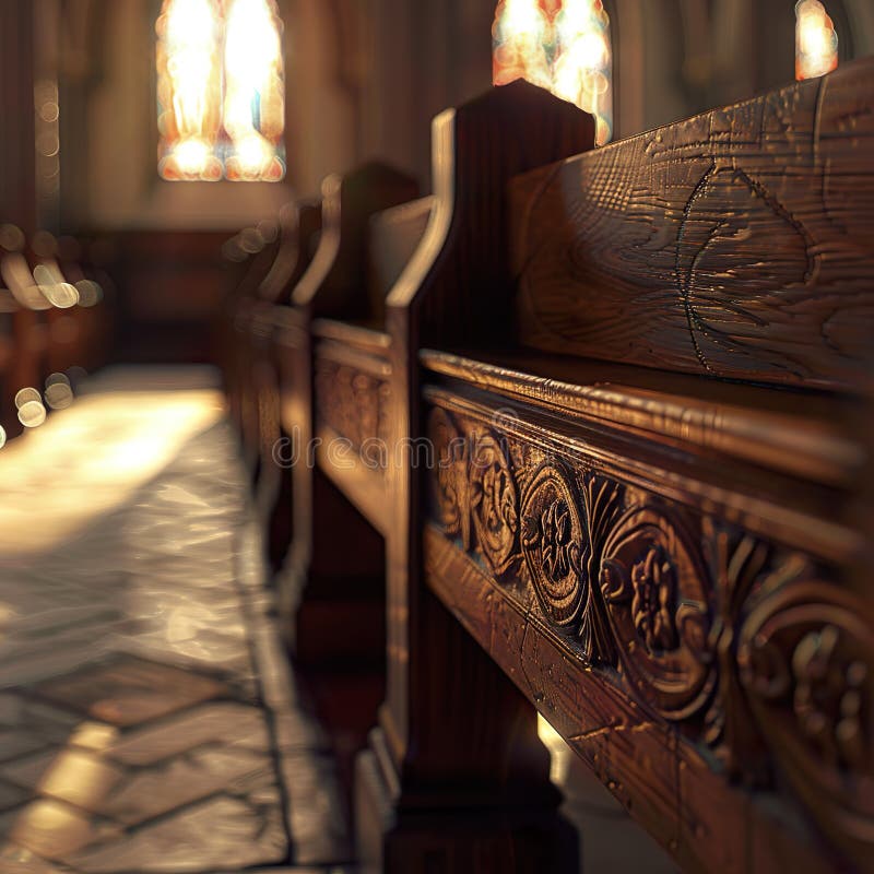 Close-up of a Wooden Church Pew Generated by Artificial Intelligence ...