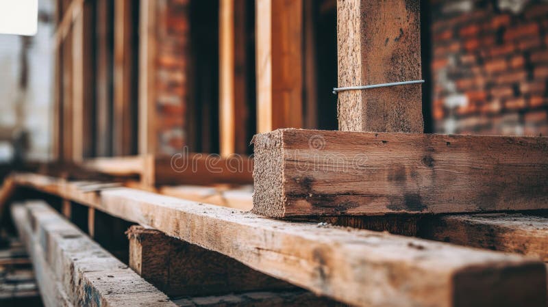 Close-up of Wooden Construction Framework Showing Detailed Textures ...