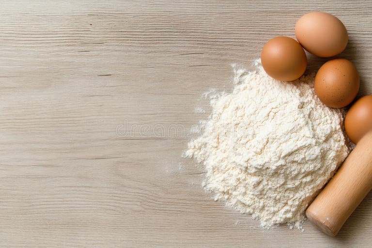 Close-up of Wooden Countertop with Baking Ingredients for Cooking ...