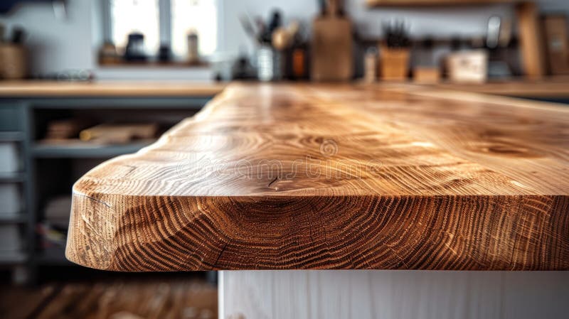 Close-up of a Wooden Countertop in a Modern Kitchen. Stock Image ...