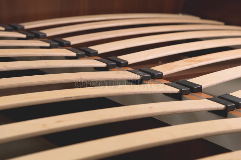 Close-up Wooden Elements of an Arthopedic Base of a Double Bed ...