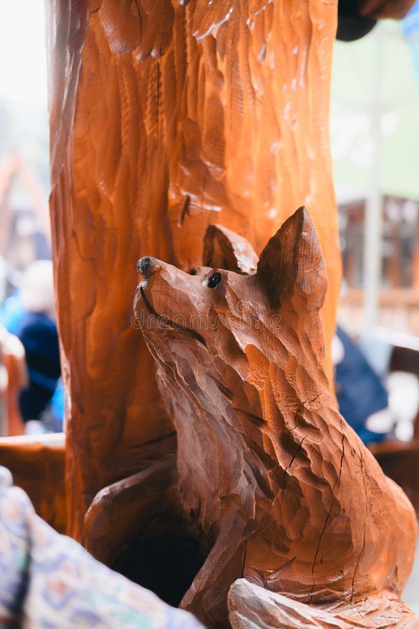 Close-up of a Wooden Fox Sculpture Editorial Stock Image - Image of ...