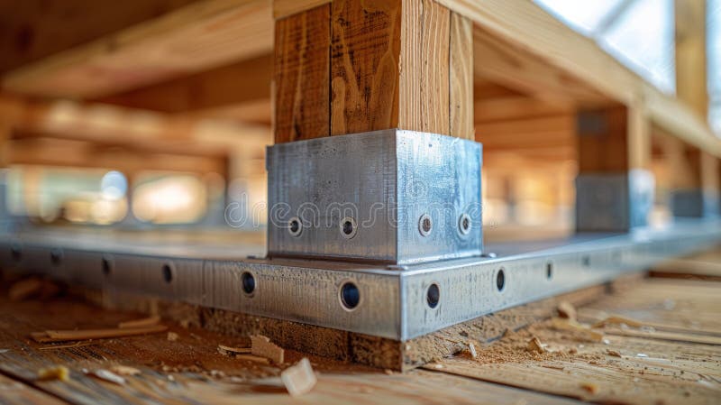 Close-up of Wooden Frame with Metal Brackets in a Construction Site ...