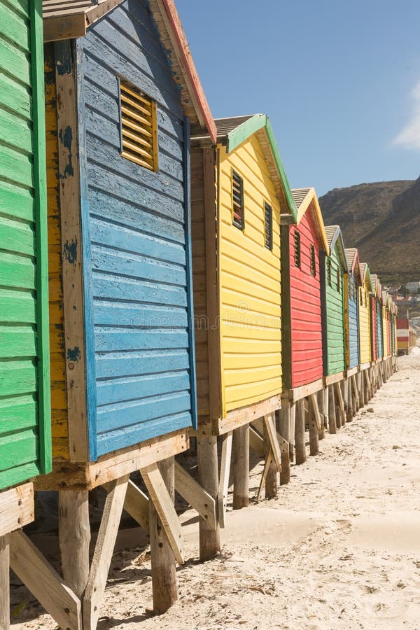 Close Up of Wooden Huts on Sand Against Clear Sky Stock Image - Image ...