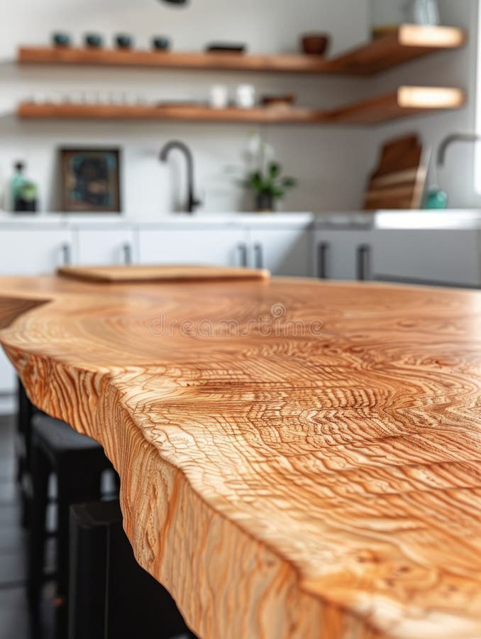 Close-up of a Wooden Kitchen Table with a Rustic Design. Stock Image ...