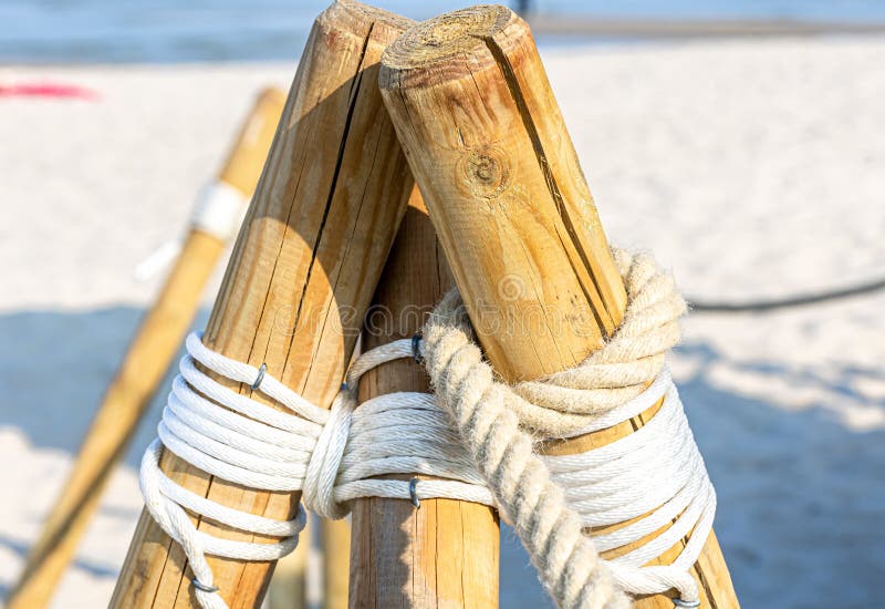Close-up, Wooden Posts on the Sandy Beach. Stock Photo - Image of relax ...