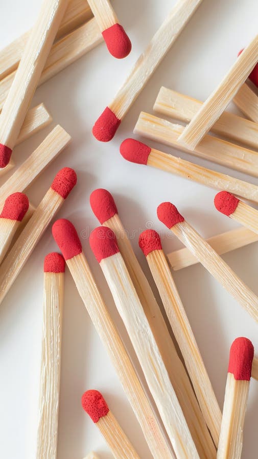 Close-up of Wooden Safety Matches with Red Tips on White Background ...