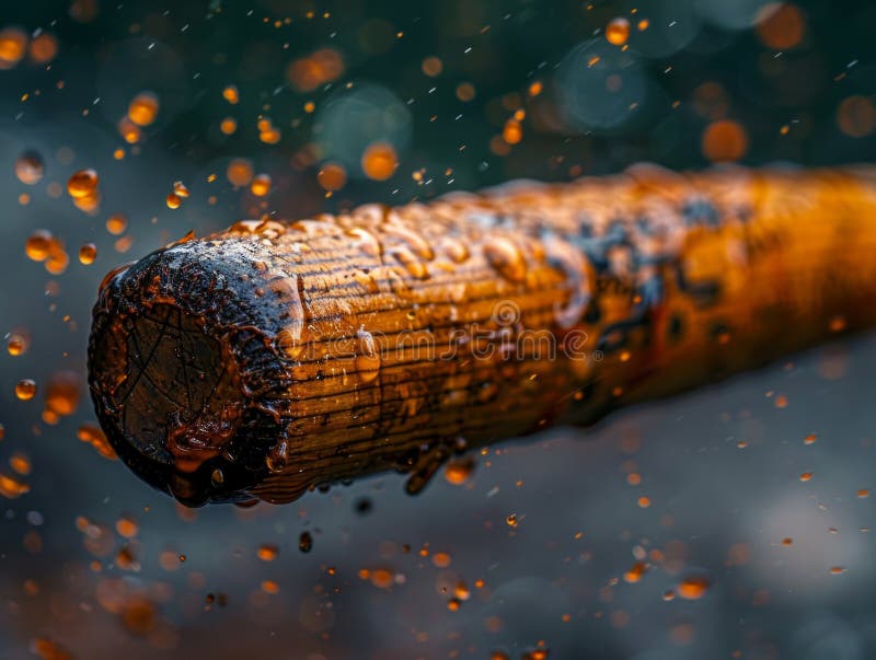 Close-up of a Wooden Stick Covered in Tiny Droplets of Water, Creating ...