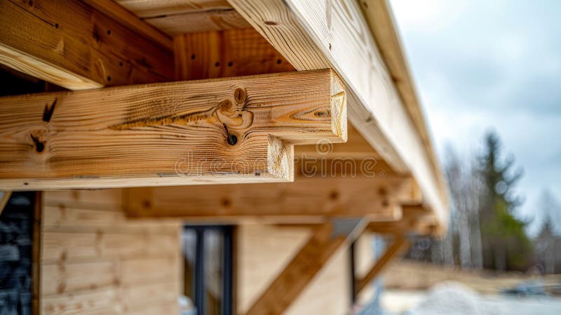 Close-up of Wooden Structure and Beams in Building Construction. Stock ...