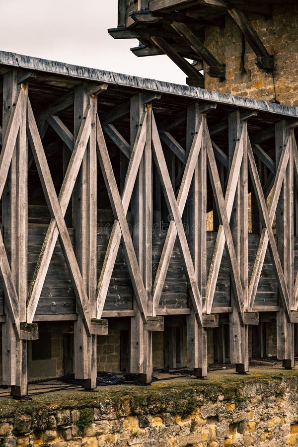 Close-up of a Wooden Structure of a Medieval Defensive Walkway in ...