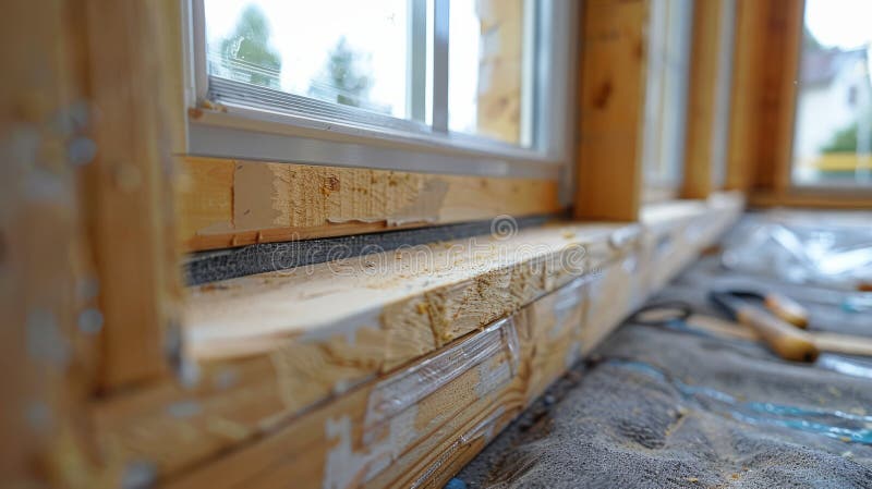 Close-up of Wooden Window Frame Under Construction Indoors. Stock Photo ...