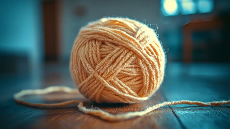 Close-up of a Wool Ball of Yarn on a Wooden Floor. Stock Photo - Image ...