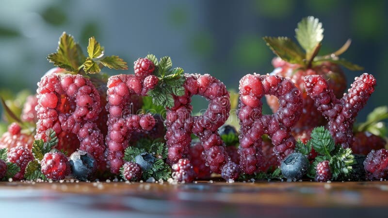 A Close Up of a Word Made Out of Berries and Leaves, AI Stock Photo ...