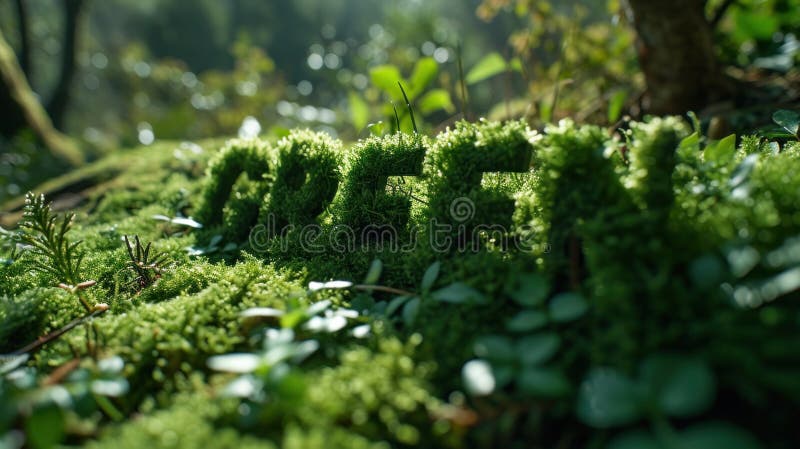 A Close Up of a Word Made Out of Moss in the Woods, AI Stock Photo ...