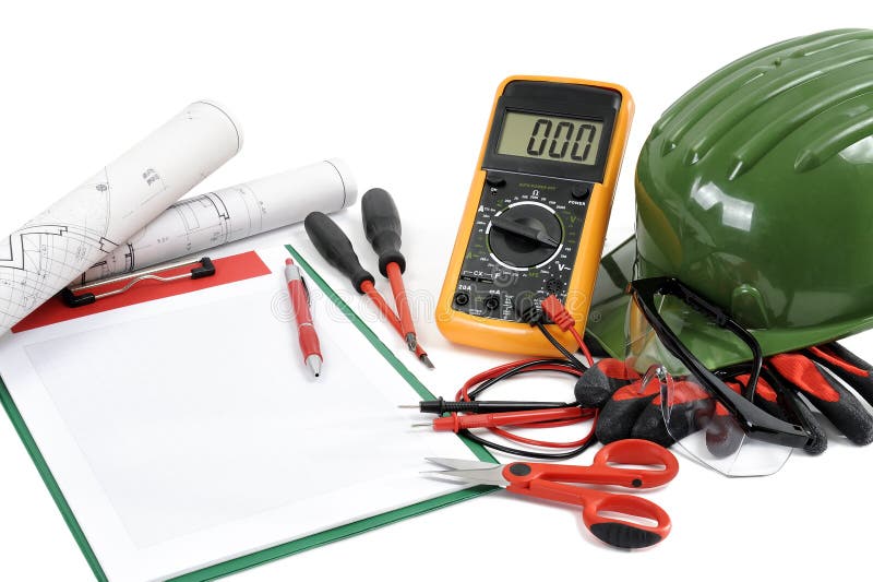 Close-up of Work Equipment on Electrical Installations, on a Whi Stock ...