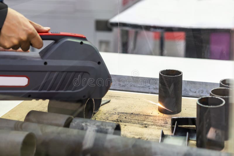 Close Up Work Piece Steel Pipe during Rust or Dirt Remove by High ...