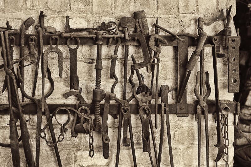 Close-up of Work Tools Hanging at Blacksmith Shop Stock Photo - Image ...