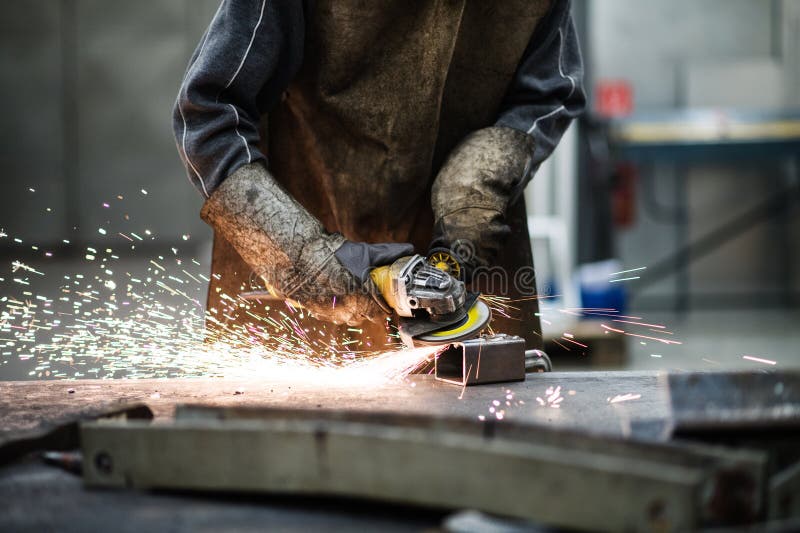 Close Up of Work of Welder in Workshop, Operating Welding Machine ...