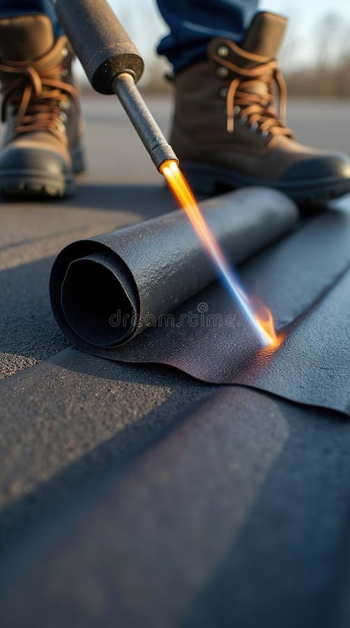 Close-Up of Worker Applying Waterproof Bitumen Membrane Using a Torch ...