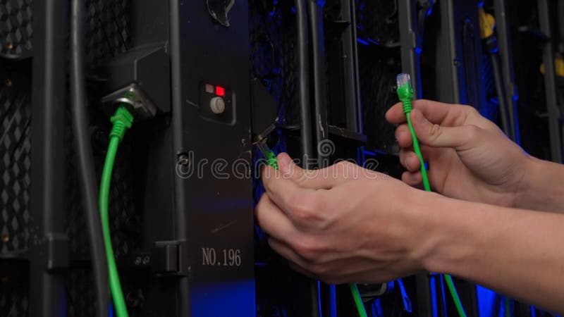 Close Up Worker Checking Big Screen Panels Wires. Technician Service ...
