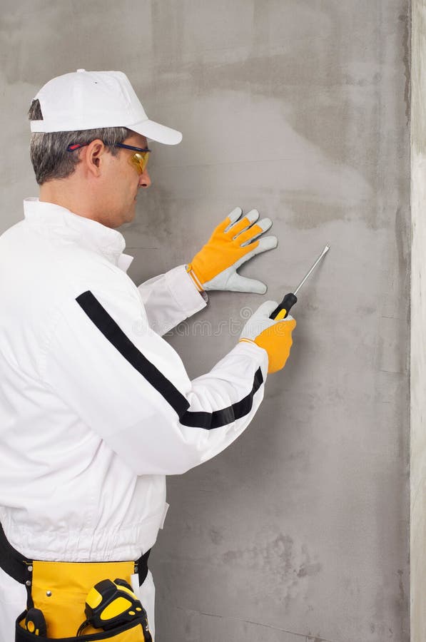 Plasterer at work stock photo. Image of spreader, people - 13381554