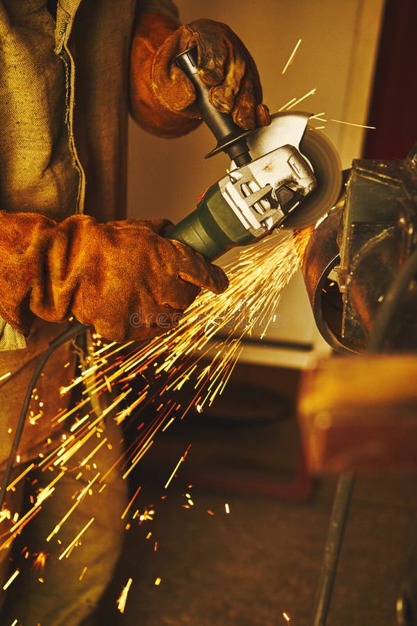 Close-up of Worker Cutting Metal with Grinder. Stock Photo - Image of ...