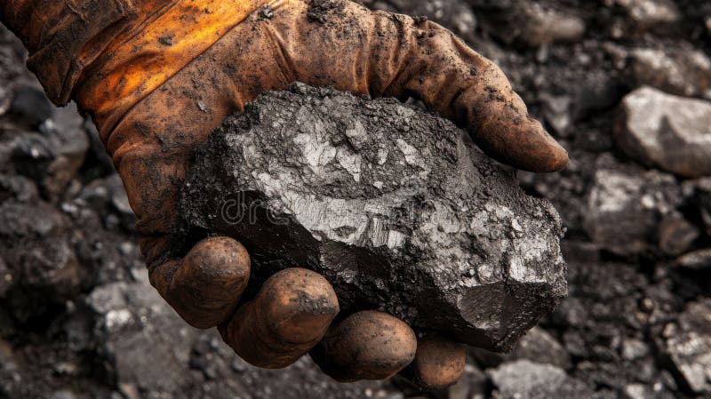 Close-up of Worker Hand Holding Dark Coal Rock in Industrial Mining ...