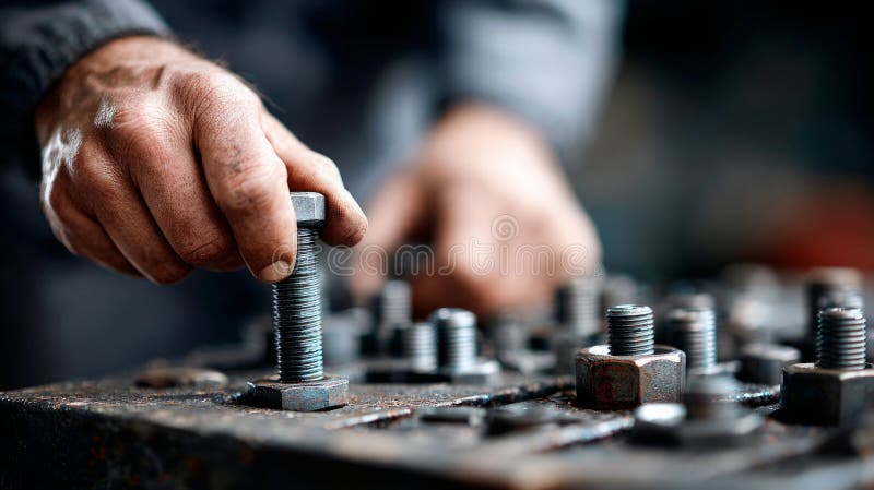Close-up of Worker Hands Tightening Bolts Stock Image - Image of metal ...