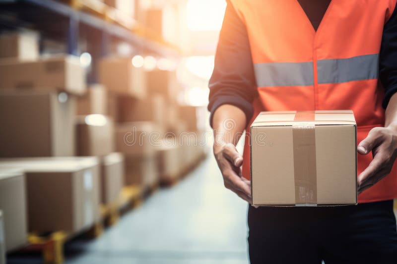 Close Up a Worker Moving Package Boxes on Pallet in Warehouse, Hands ...