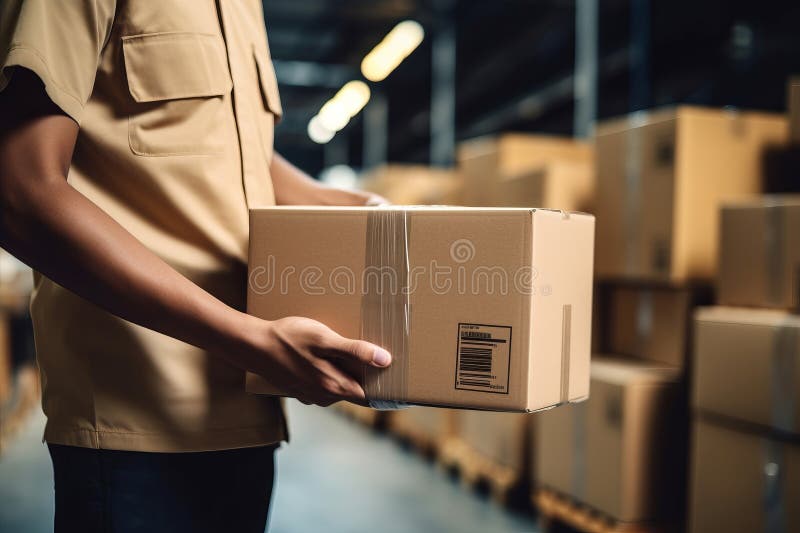 Close Up a Worker Moving Package Boxes on Pallet in Warehouse, Hands ...