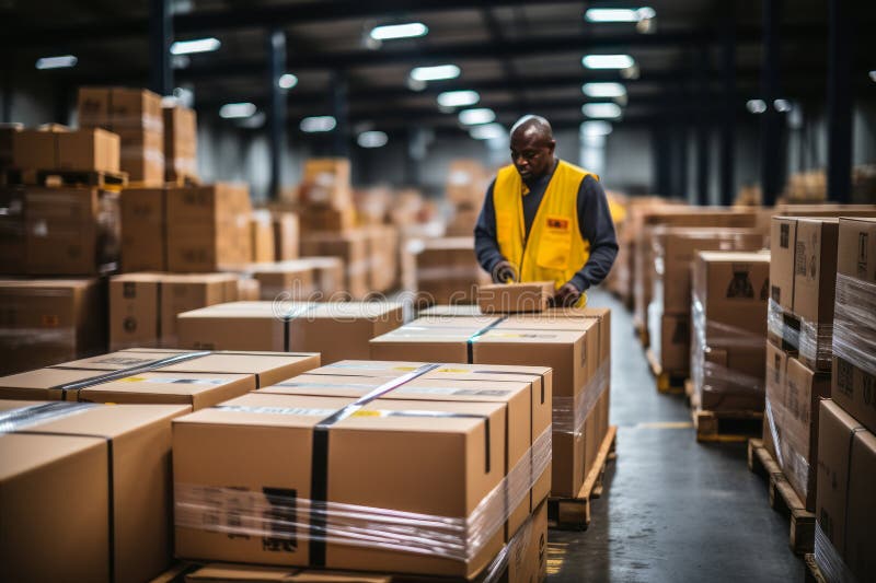 Close Up a Worker Moving Package Boxes on Pallet in Warehouse, Hands ...
